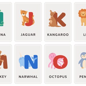 26 Animal Alphabet Flashcards| Montessori Flashcards | Pre-school Cards ...