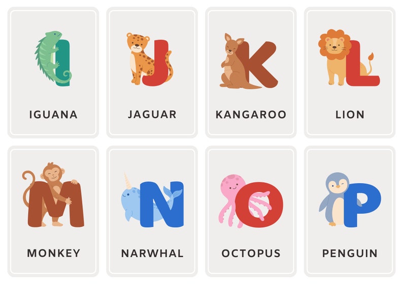 26 Animal Alphabet Flashcards| Montessori Flashcards | Pre-school Cards ...