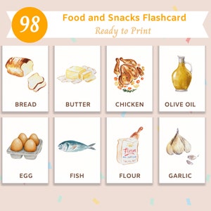 96 Watercolor Food and Snack Flashcards | Montessori Flashcards ...