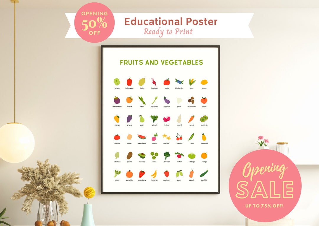 Vegetable and Fruit Educational Posters, Homeschool Prints, Montessori ...