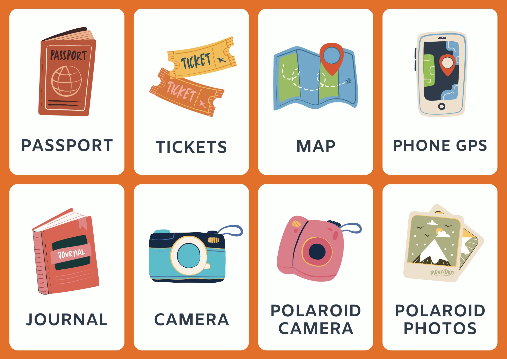 24 Travel Essential Flashcards | Montessori Flashcards | Pre-school ...