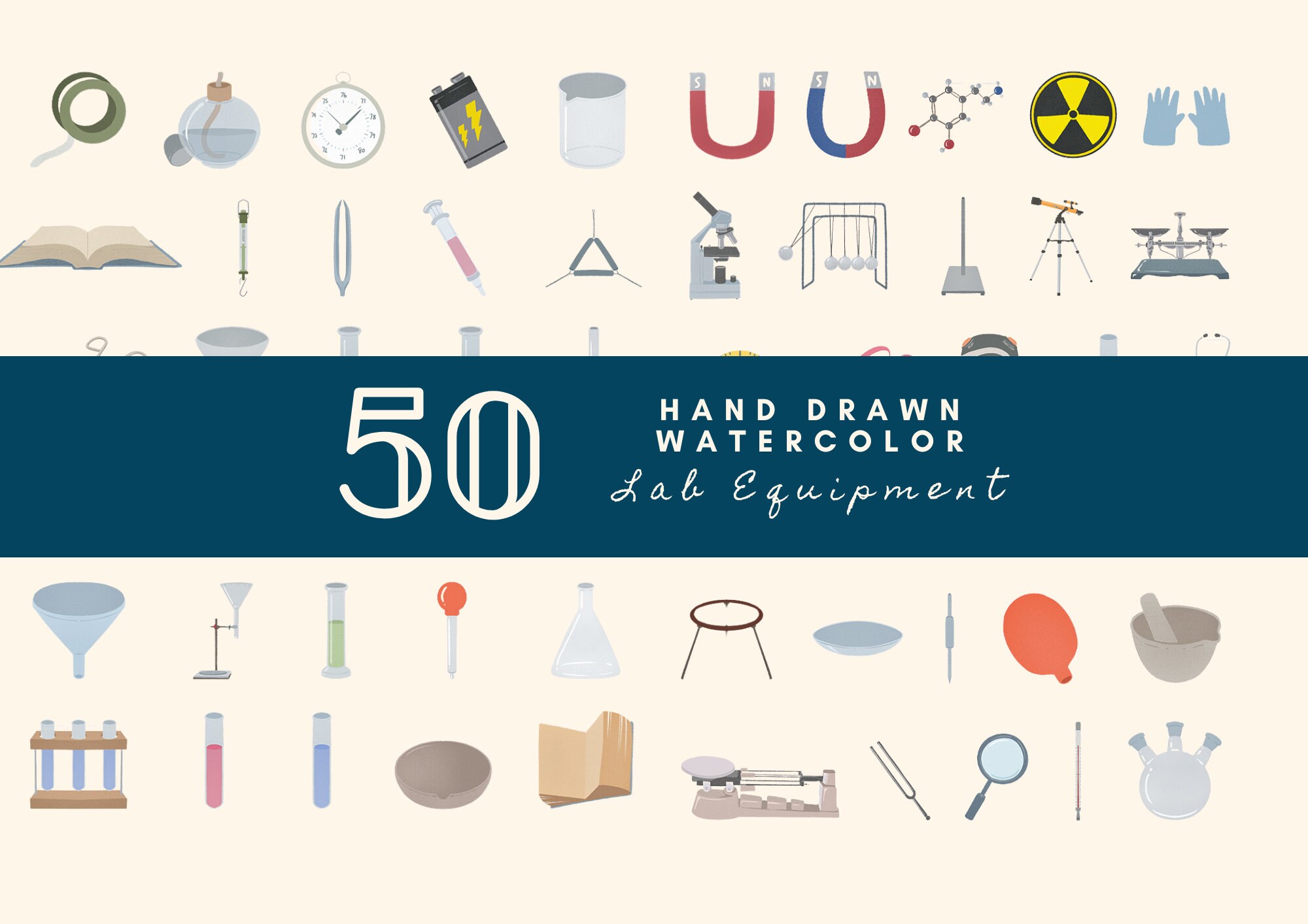 50 Watercolor Lab Equipment Illustration Clipart | Science Flyer Design ...