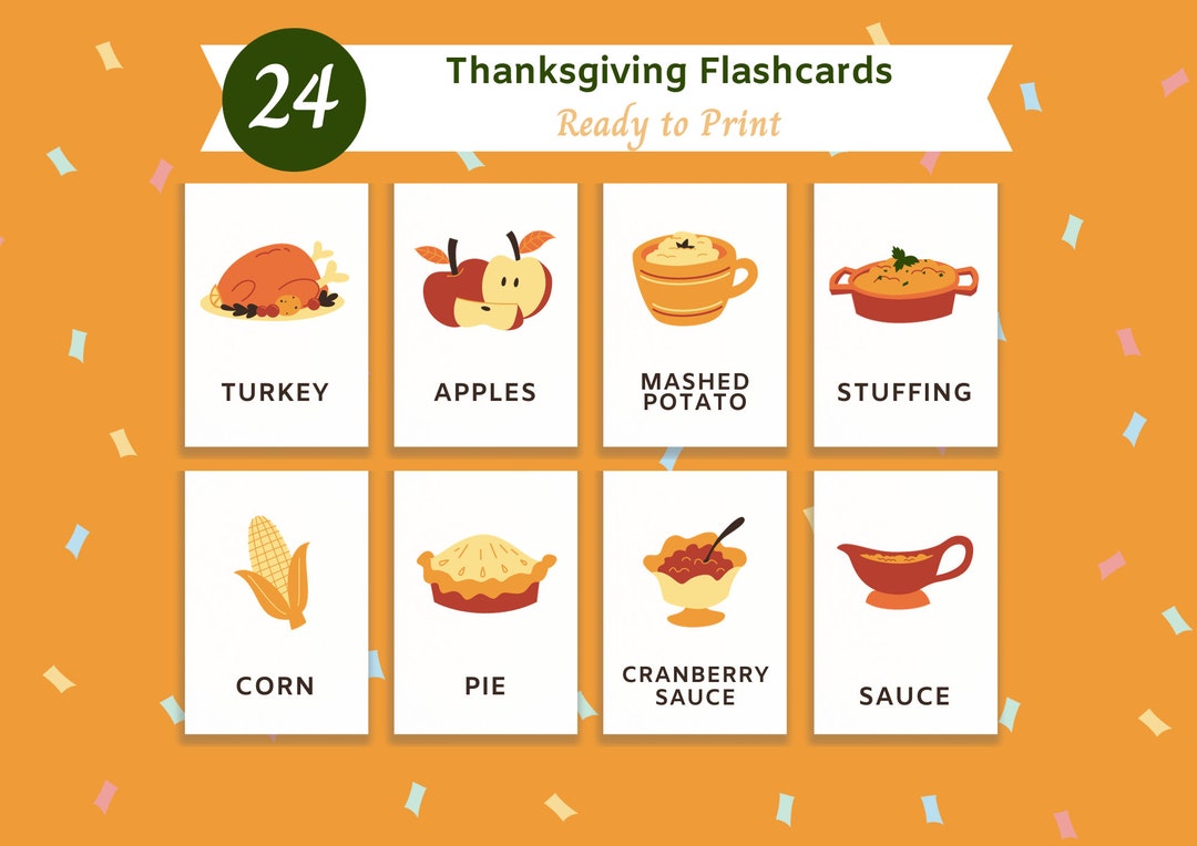 24 Thanksgiving Fall Theme Flashcard Montessori Flashcards Pre-school ...
