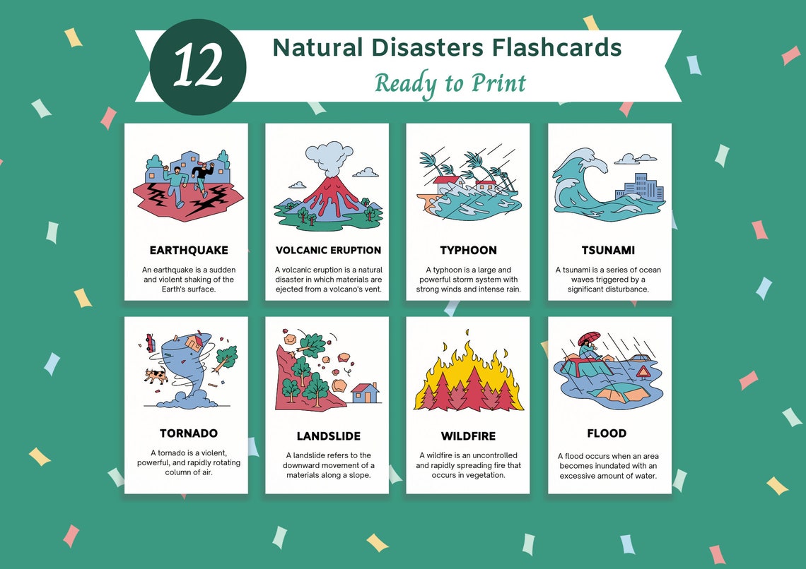 12 Natural Disasters Flashcards| Montessori Flashcards | Pre-school ...