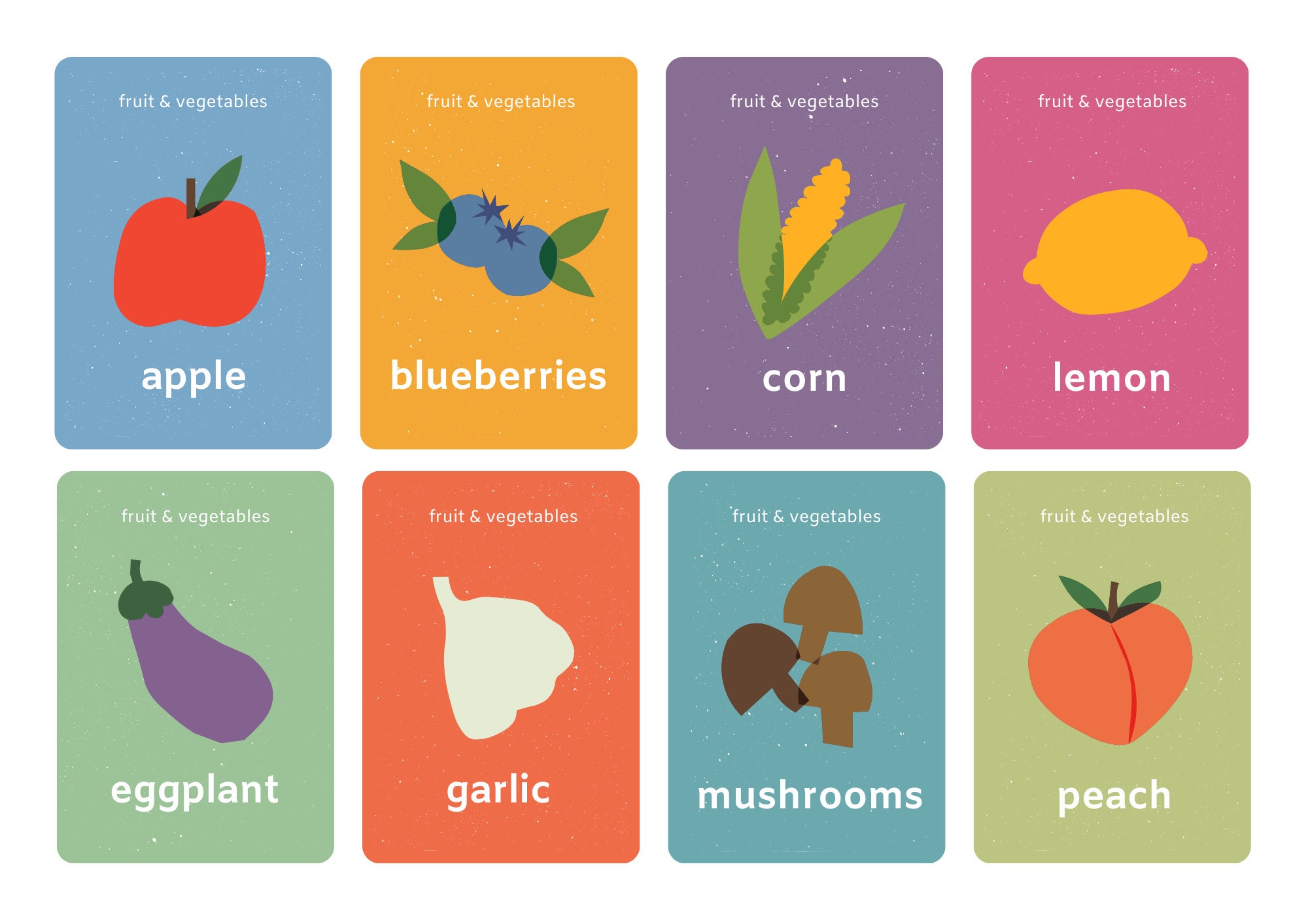 50 Fruit & Vegetable Flashcard Montessori Flashcards Pre-school Cards ...