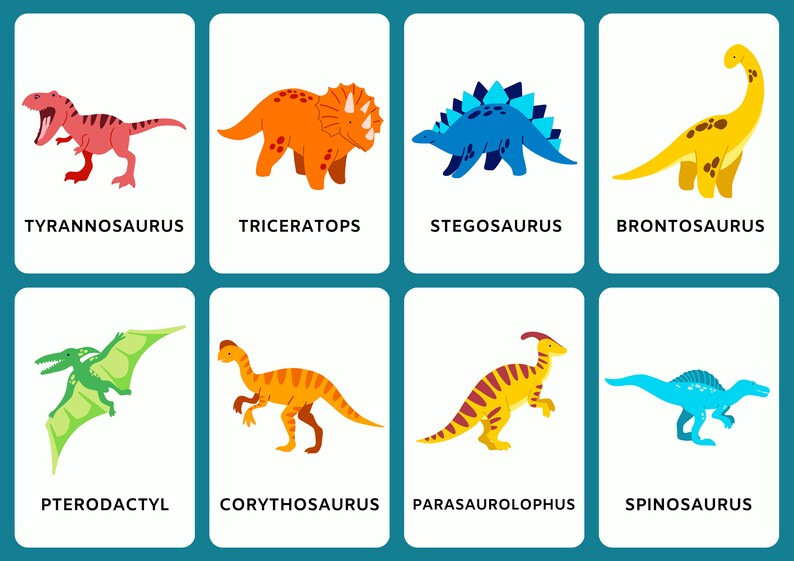 20 Dinosaurs Flashcards| Montessori Flashcards | Pre-school Cards ...