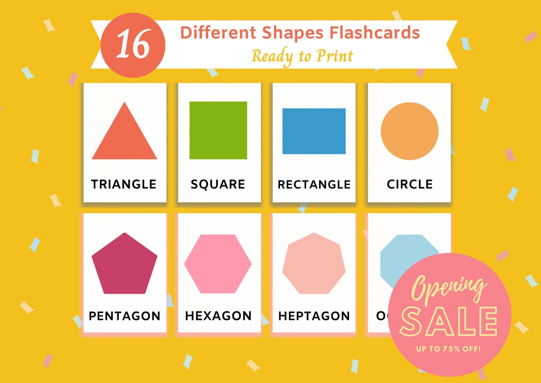 16 Different Shapes Flashcard Montessori Flashcards Pre-school Cards ...