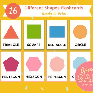16 Different Shapes Flashcard Montessori Flashcards Pre-school Cards ...
