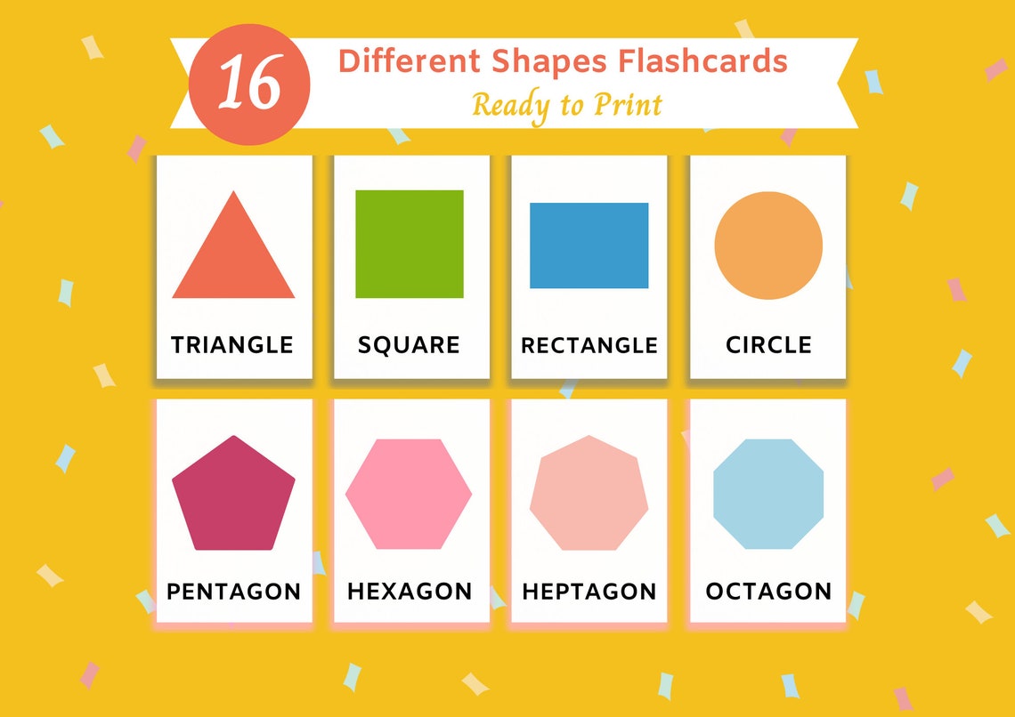 16 Different Shapes Flashcard | Montessori Flashcards | Pre-school ...