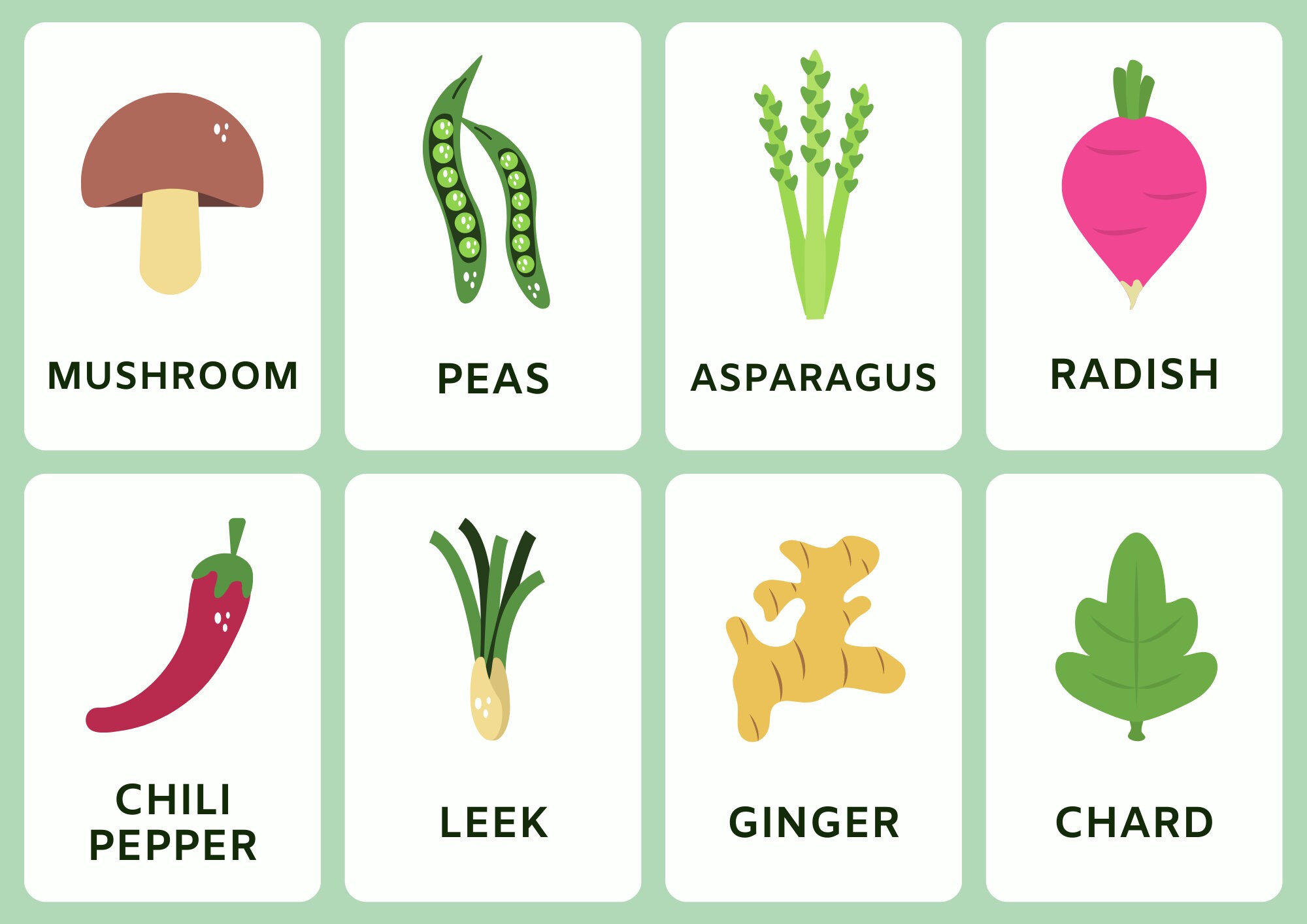 24 Vegetable Flashcards Montessori Flashcards Pre-school Cards ...