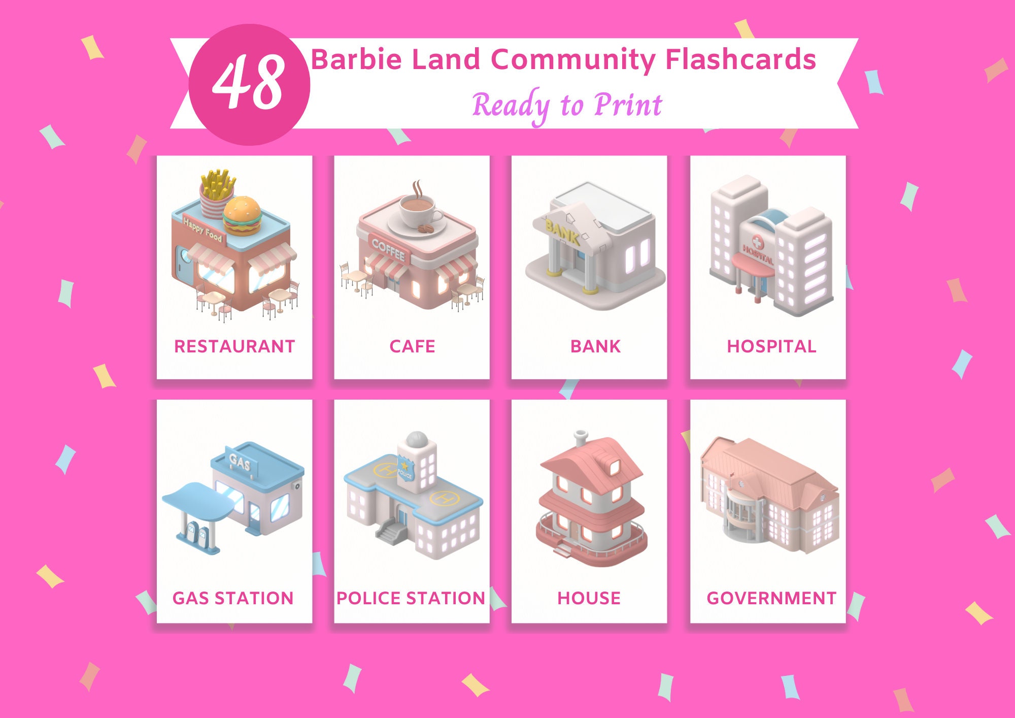 48 Barbie Land Community 3D Flashcard| Montessori Flashcards ...