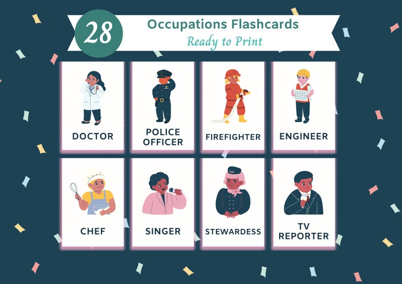 28 Occupations Flashcard | Montessori Flashcards | Pre-school Cards ...