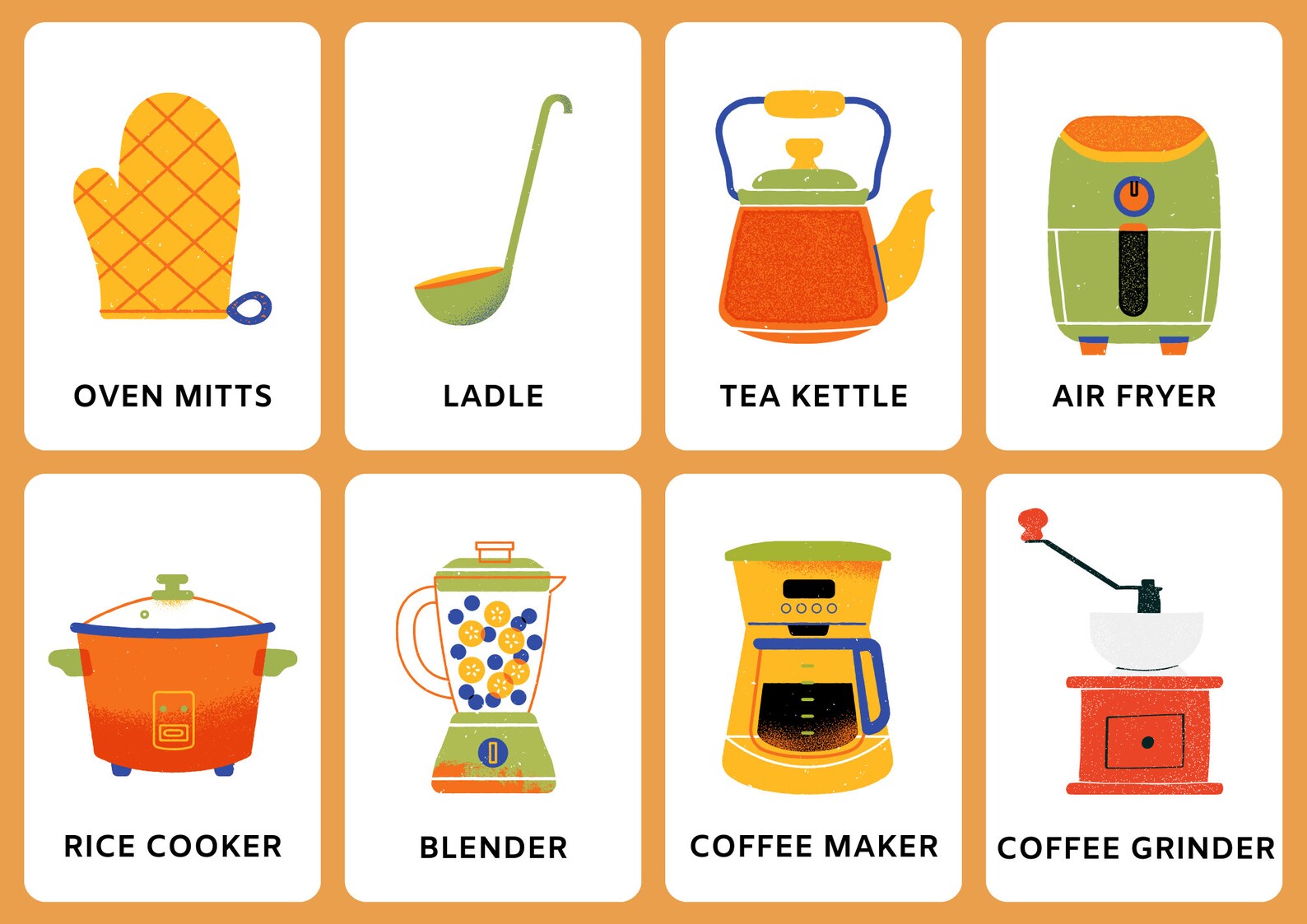 24 Kitchen Appliances Flashcards| Montessori Flashcards | Pre-school ...