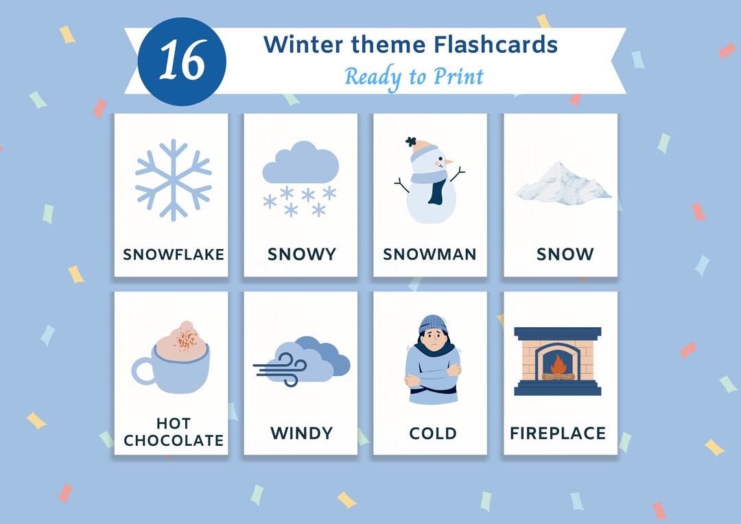 16 Winter Theme Flashcard | Montessori Flashcards | Pre-school Cards ...