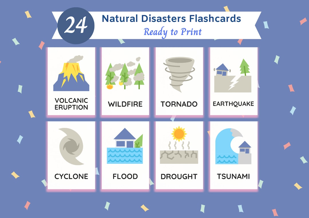 24 Natural Disasters Flashcard Montessori Flashcards Pre-school Cards ...