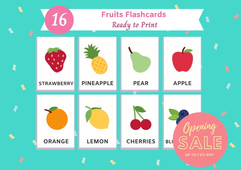 16 Fruits Flashcards Montessori Flashcards Pre-school - Etsy