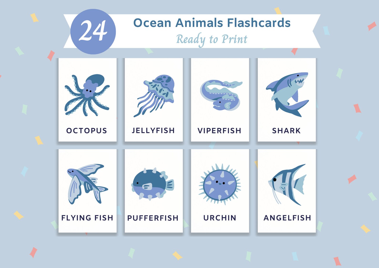 24 Ocean Animals Flashcards | Montessori Flashcards | Pre-school Cards ...