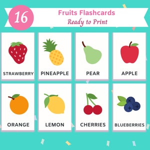 16 Fruits Flashcards | Montessori Flashcards | Pre-school Cards ...