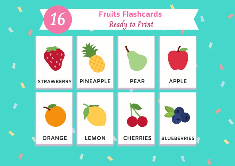 16 Fruits Flashcards | Montessori Flashcards | Pre-school Cards ...