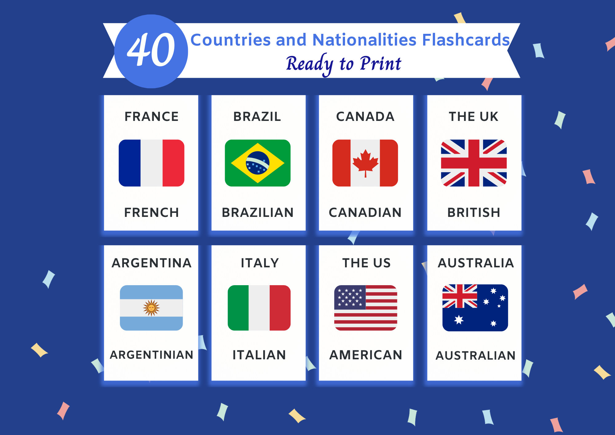 40 Country & Nationality Flashcards Montessori Flashcard Preschool Card ...