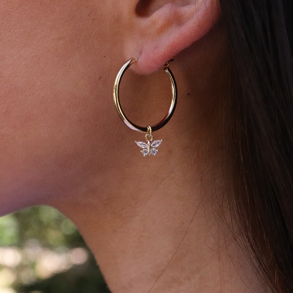 Butterfly Hoop Earrings - Etsy