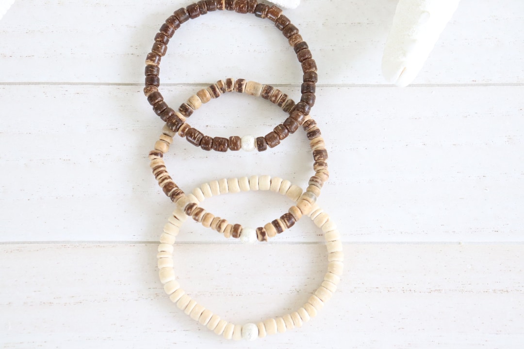 Coconut Shell Bracelet, Coconut Beaded Bracelet, Stretch Bracelet ...