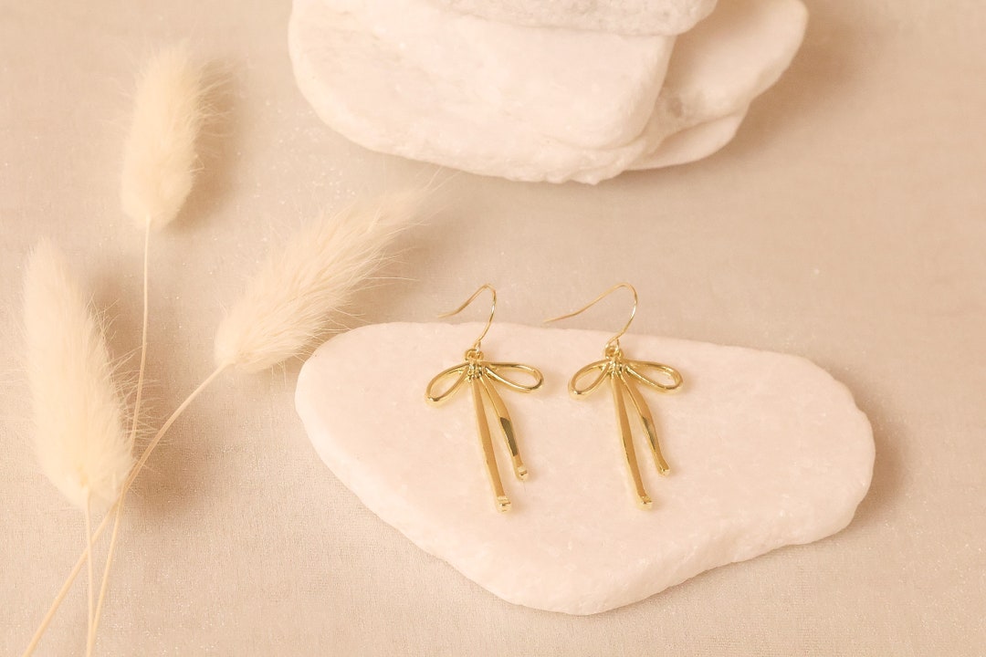 Bow Earrings, Gold Bow Earrings, Simple Bow Earrings, Gift for Her ...