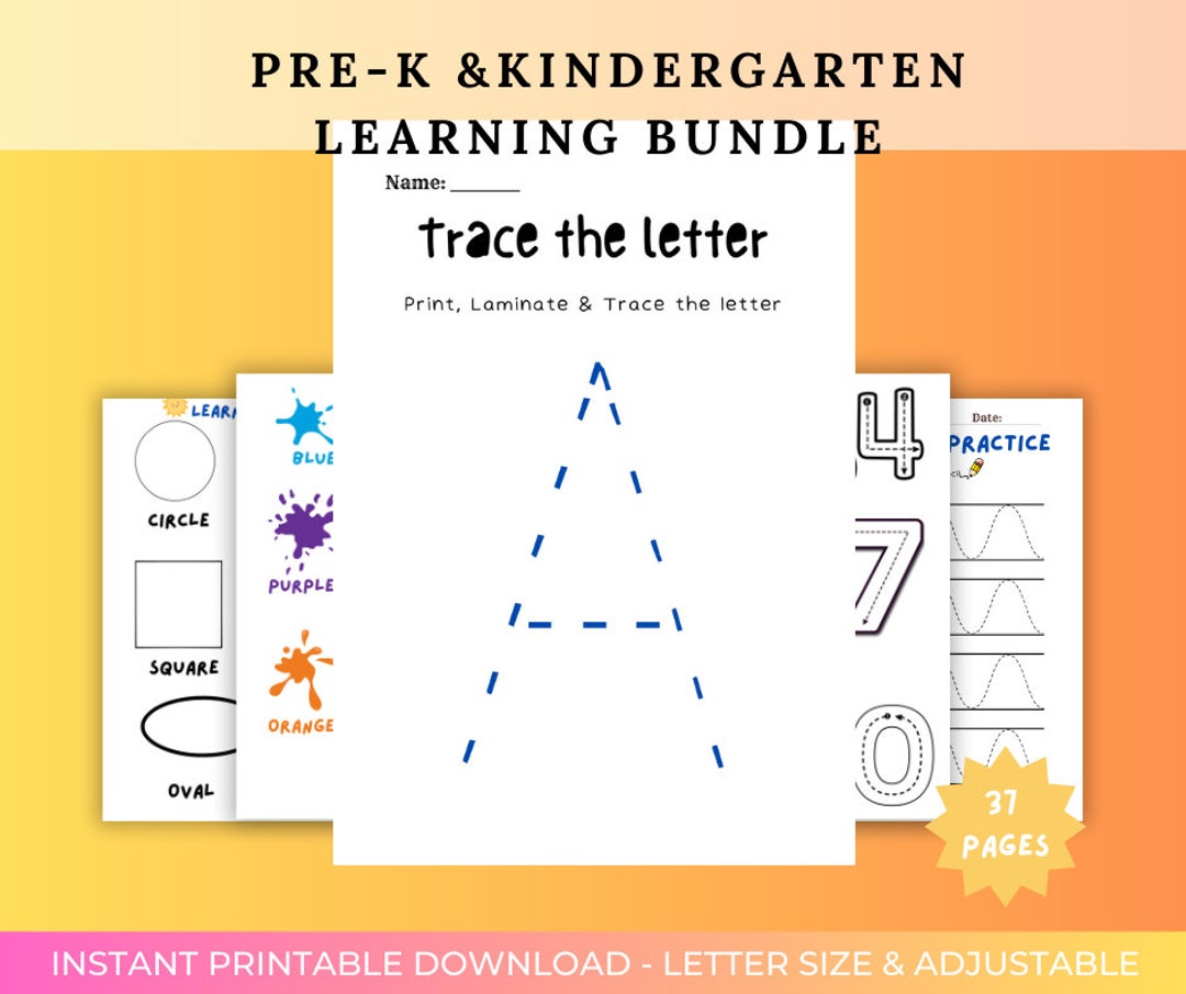 Pre-k & Kindergarten 37 Pages Learning Bundle - Etsy