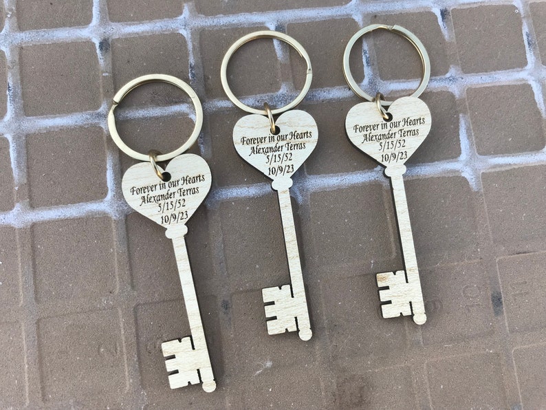 Bulk Funeral Favors Personalized Wood Keychain Celebration of - Etsy
