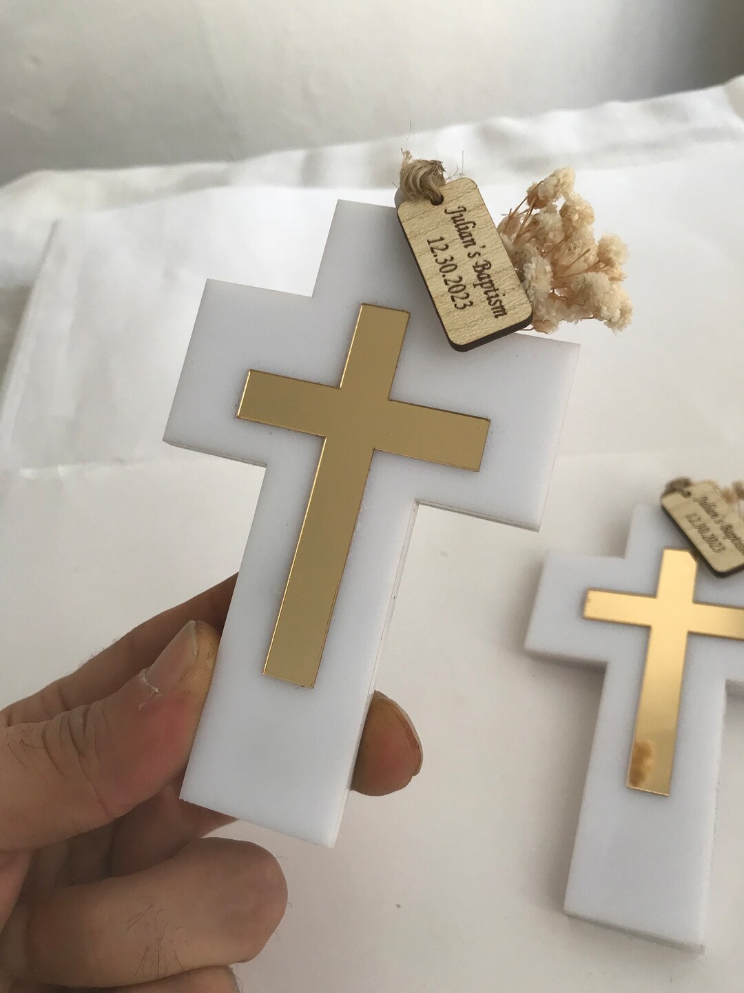 Bulk 25 PCS Cross Baptism Favors Personalized Cross Magnet Handmade ...