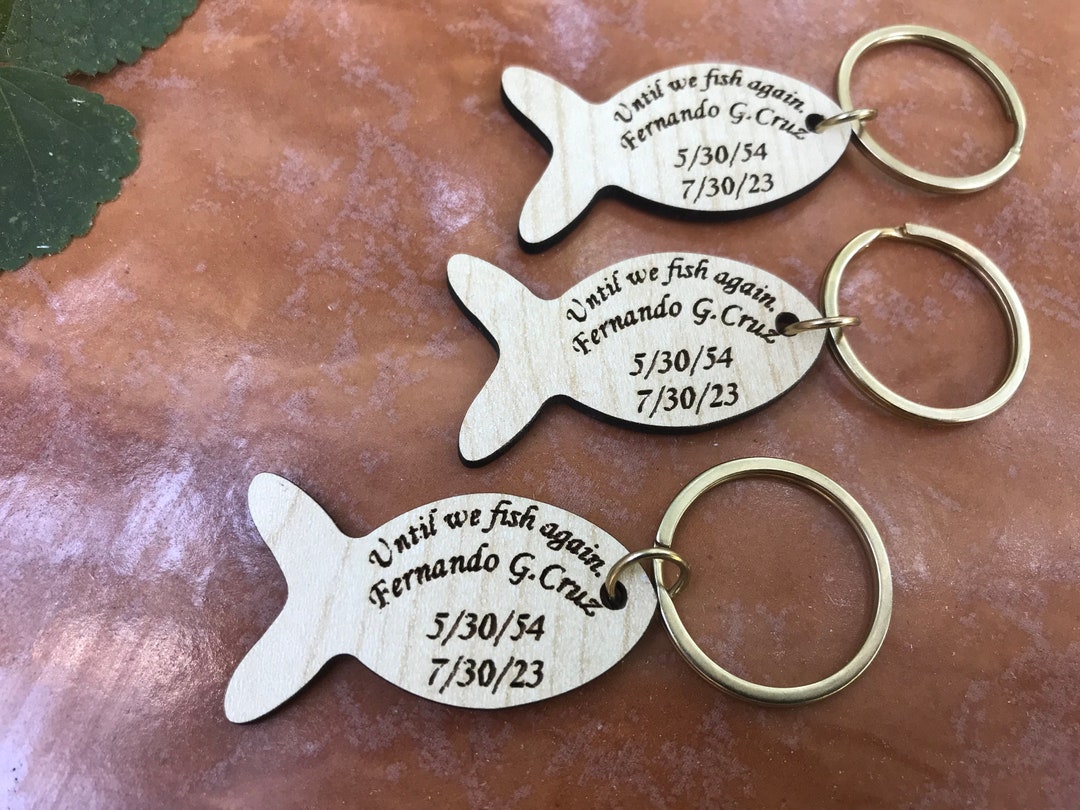 Bulk Funeral Favors Personalized Wood Keychain Fishing Celebration of ...