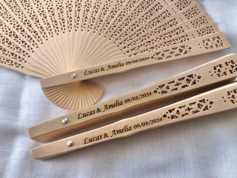 Fans Personalized Sandalwood Wedding Custom Engraved Rustic Favors for ...