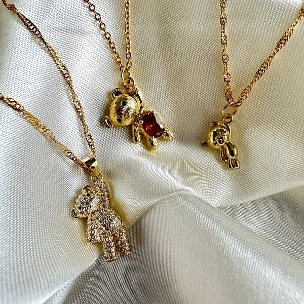 Christal Gold Bear Necklace, Gold Bear Necklace, Made in USA Jewelry ...