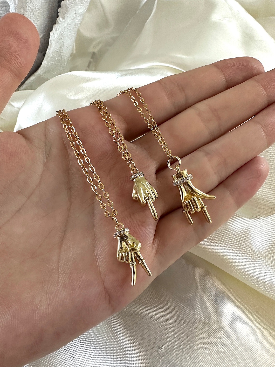 Gold Hand Charm Necklace Good Luck Charm Rock N Roll Salute - Etsy