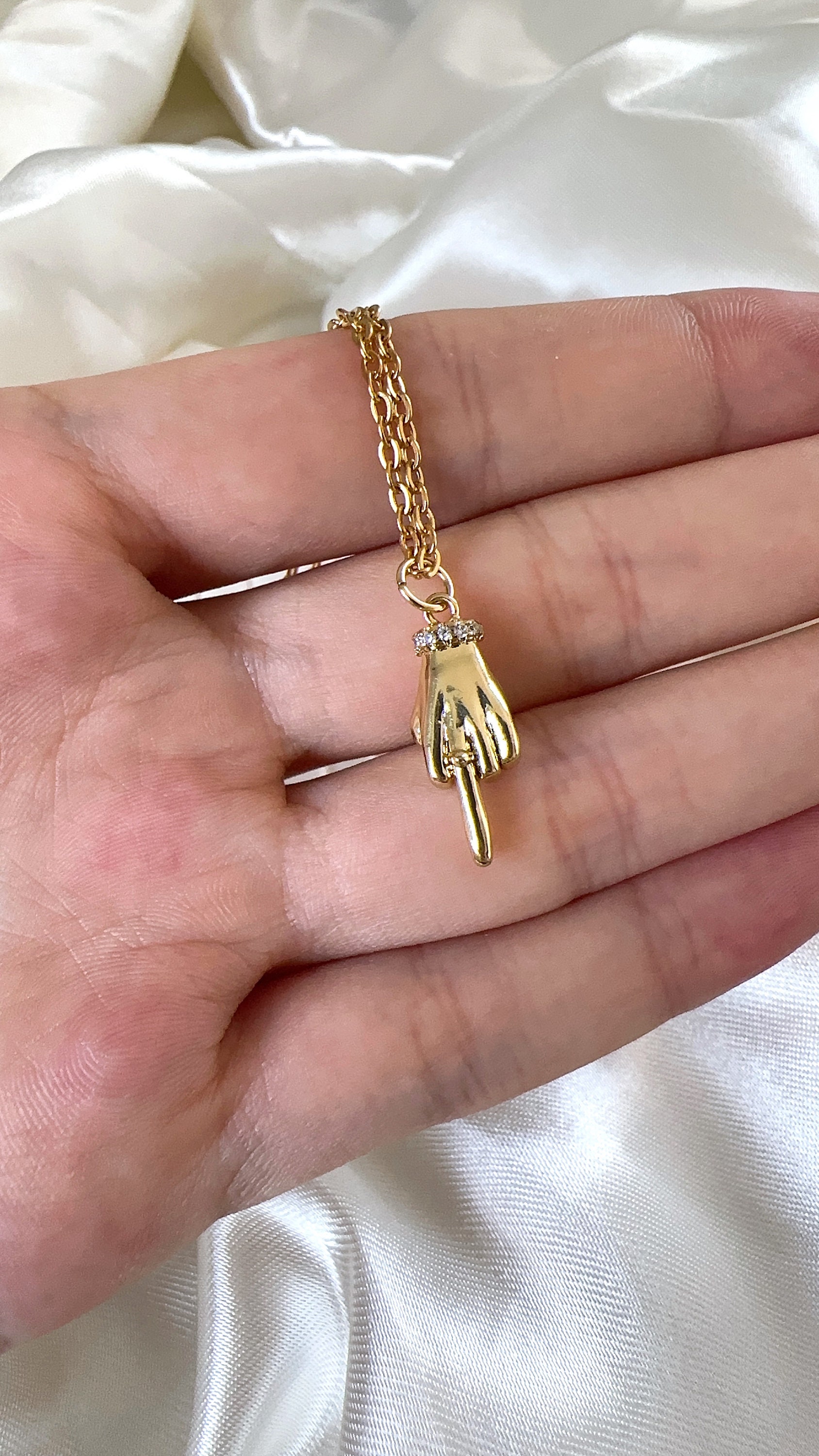Gold Hand Charm Necklace Good Luck Charm Rock N Roll Salute - Etsy