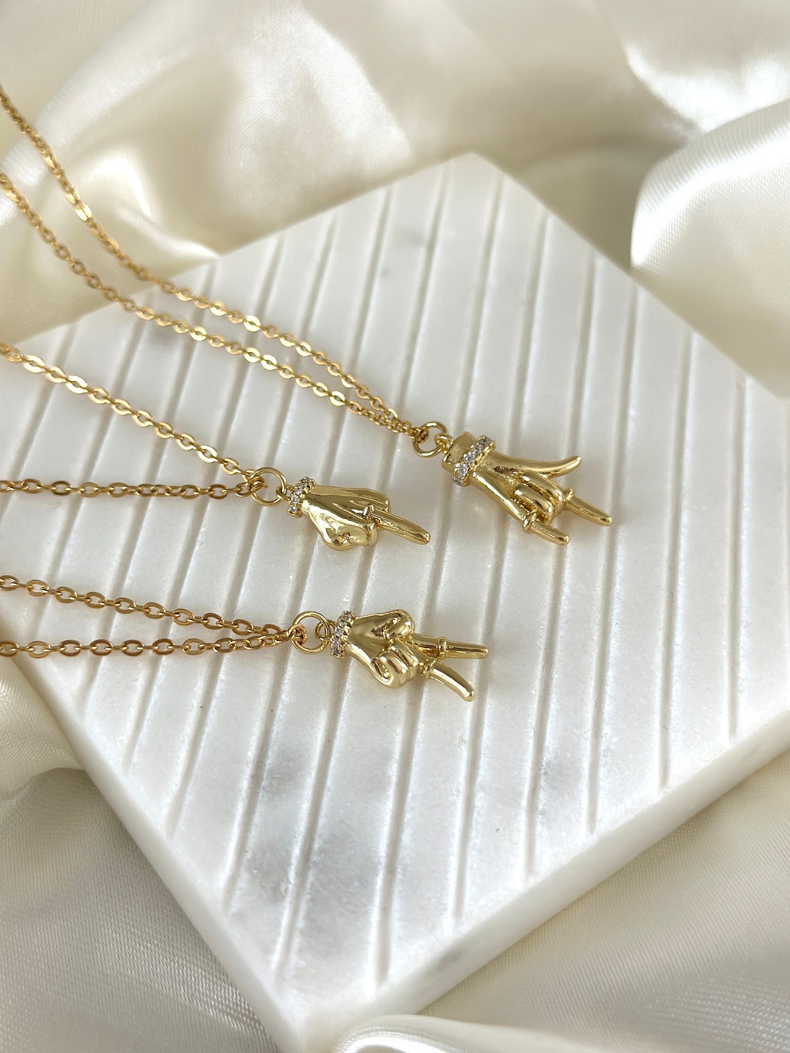 Gold Hand Charm Necklace Good Luck Charm Rock N Roll Salute - Etsy