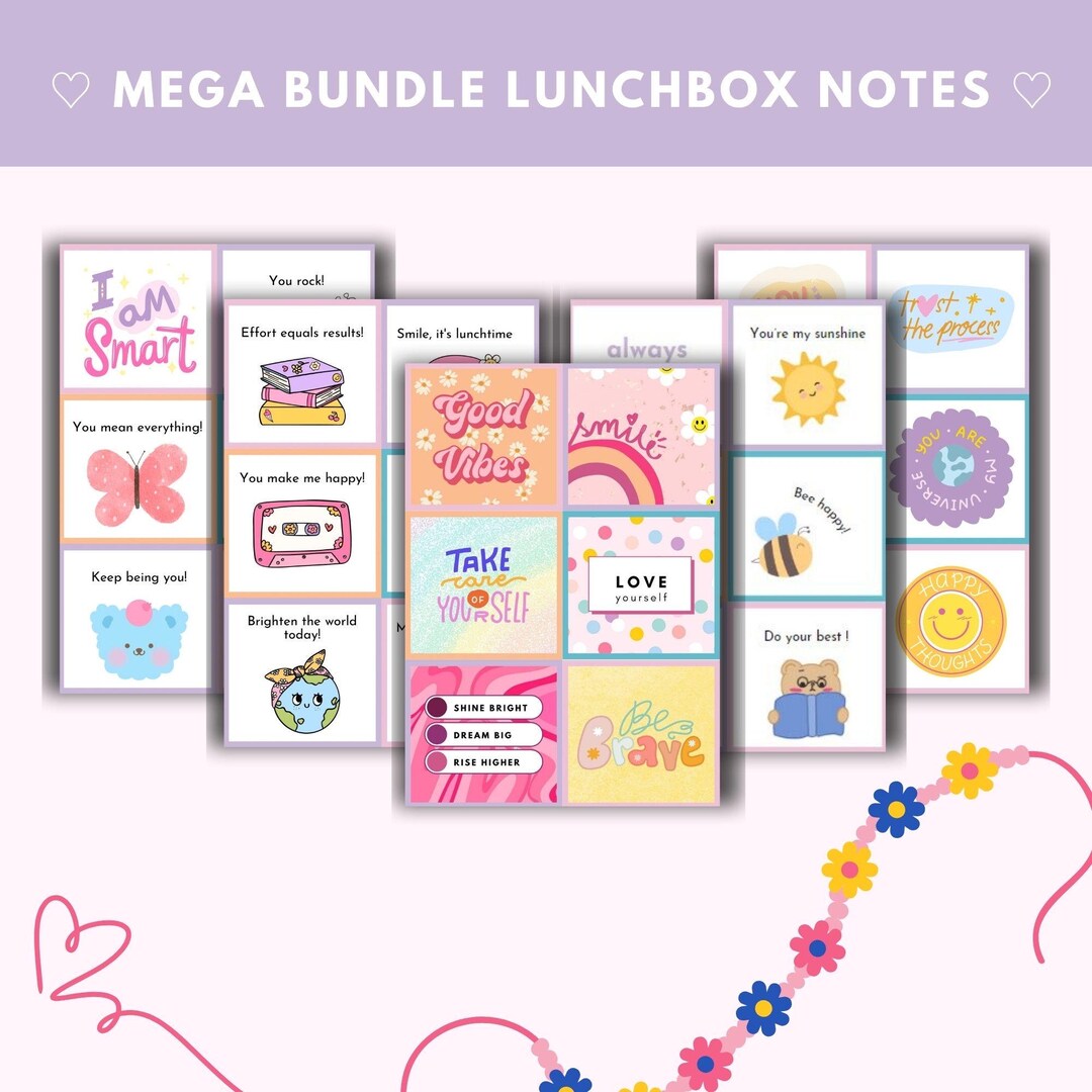 180 Mega Bundle Printable Encouraging Lunchbox Messages and Cute Notes ...