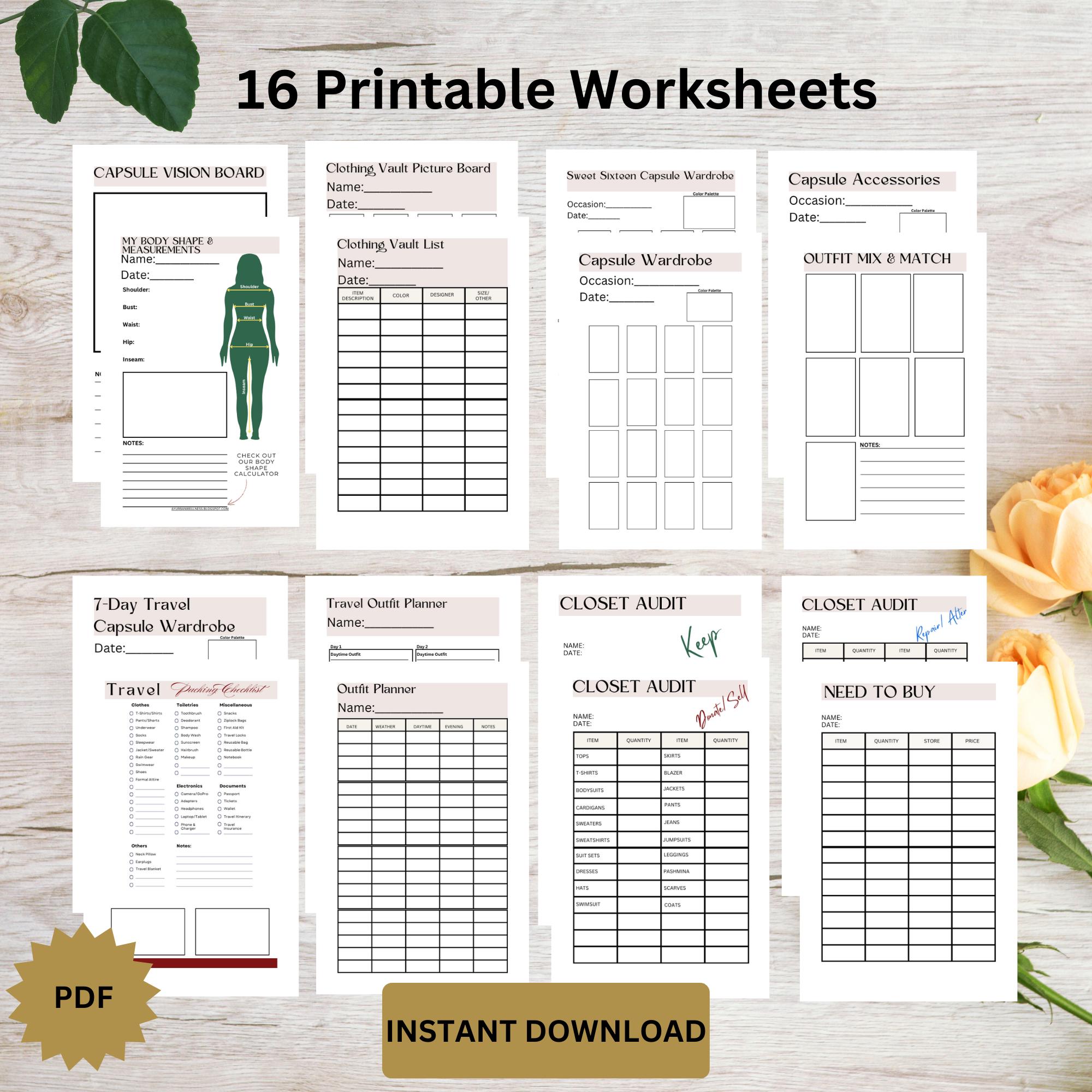 Complete Capsule Wardrobe Workbook and Worksheets, Wardrobe Checklist ...