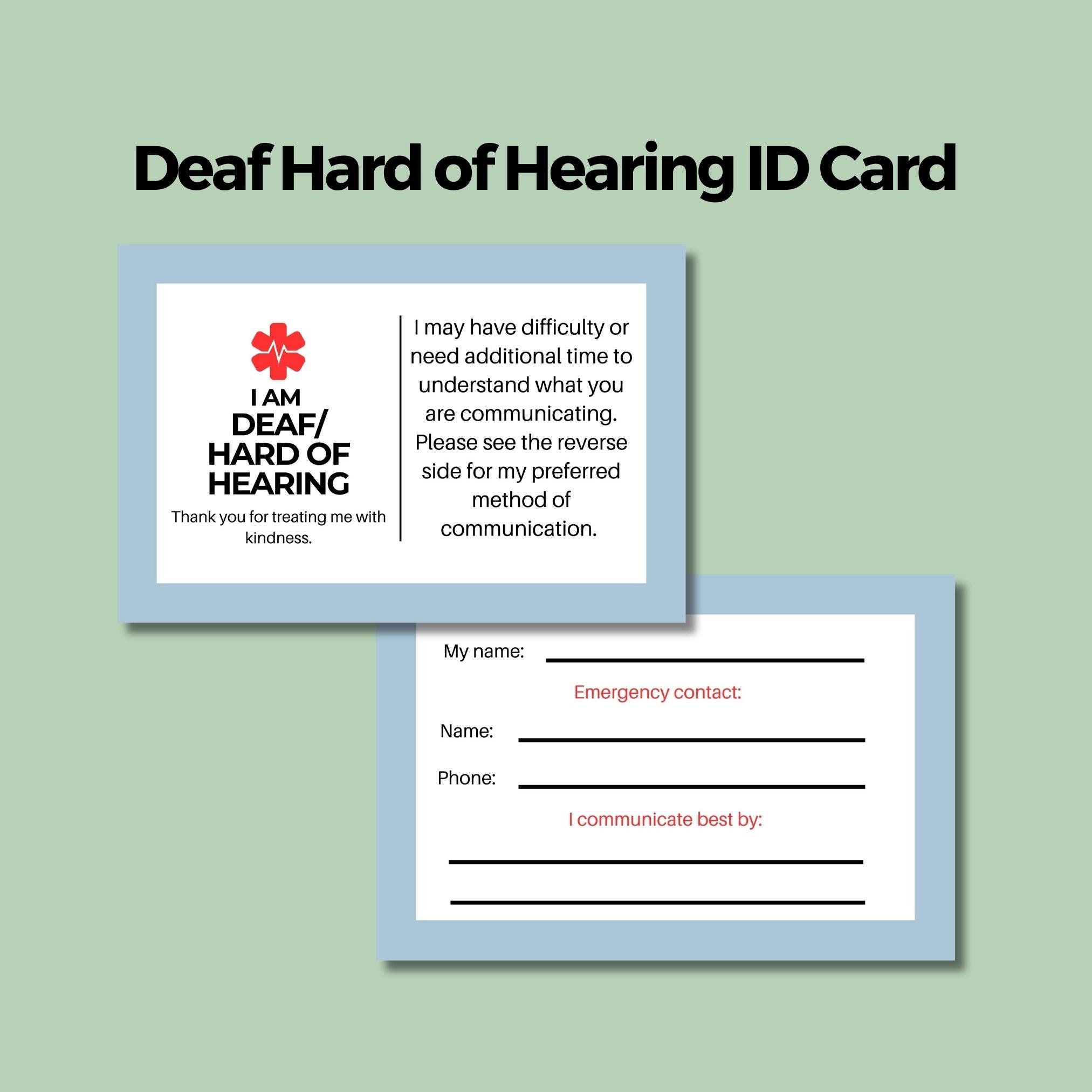 Deaf ID Card Medical Card Emergency Contact Card Custom - Etsy Canada