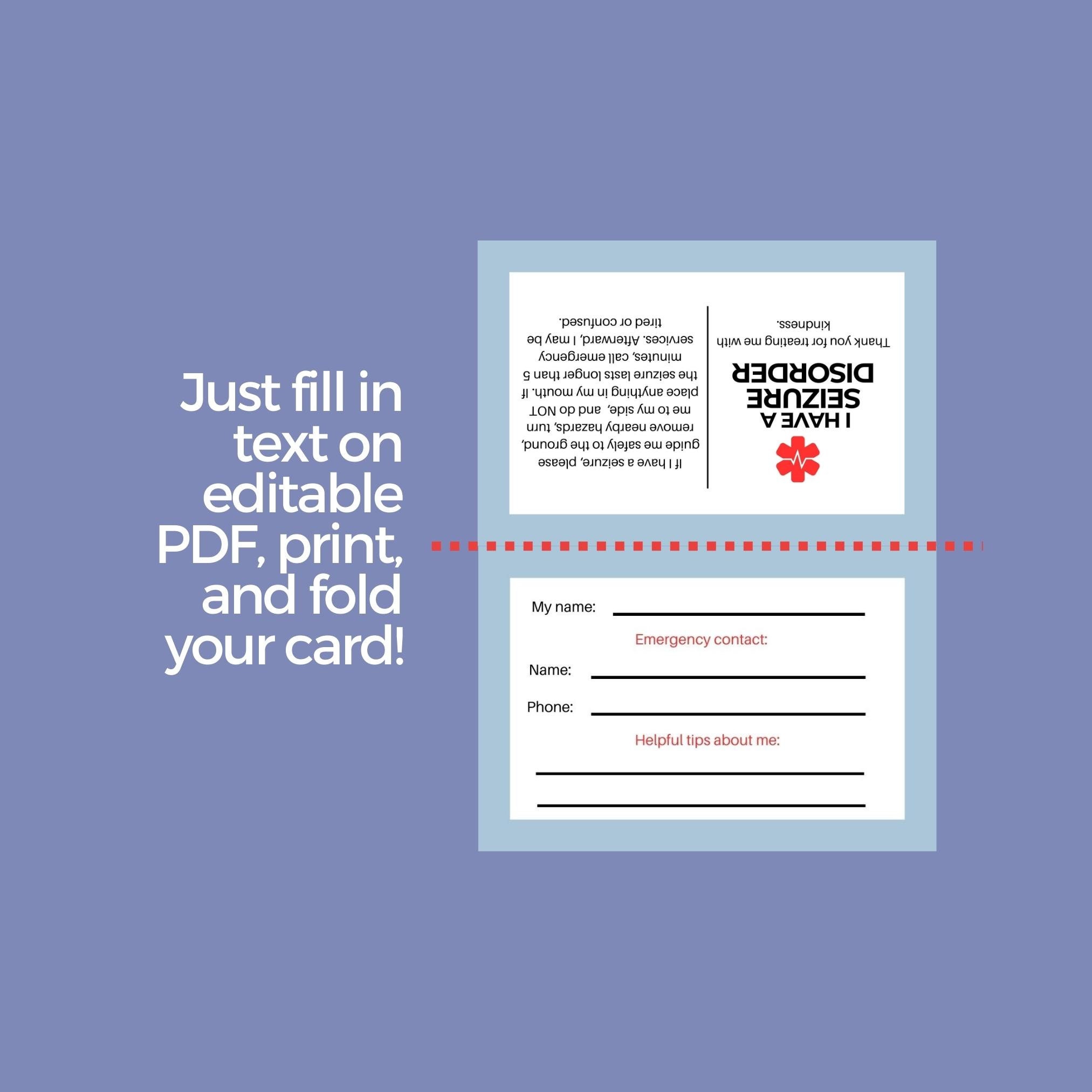 Seizure ID card Medical ID card Emergency contact card - Etsy Italia