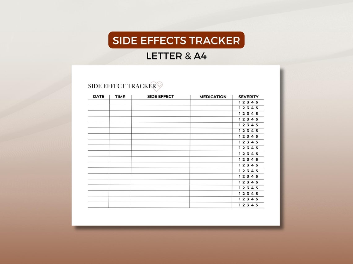 Side Effect Tracker, Medication Side Effects, Prescription Symptoms Log ...
