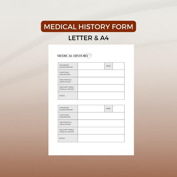 Personal Medical History Forms - Etsy