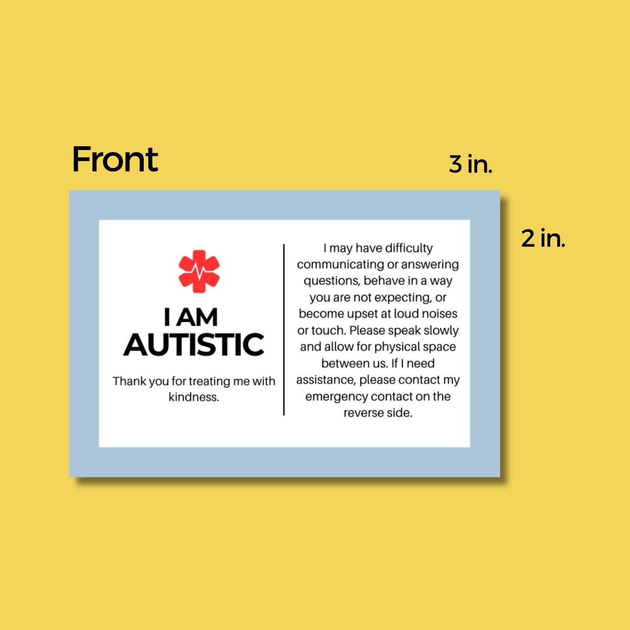 Autism ID Card, Medical ID Card, Emergency Contact Card, Custom Medical ...