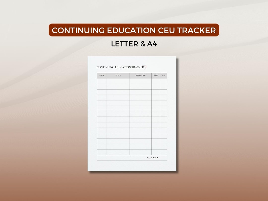 CEU Tracker Continuing Education Log Professional - Etsy