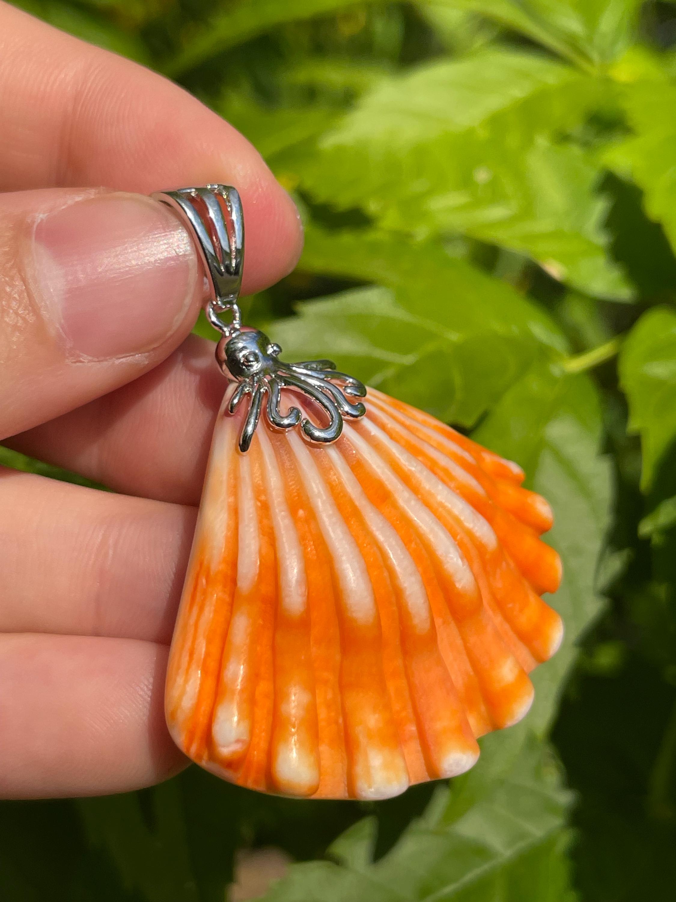 Realistic Looking Spiny Oyster Sea Shell Pendant Set in 925 Sterling ...
