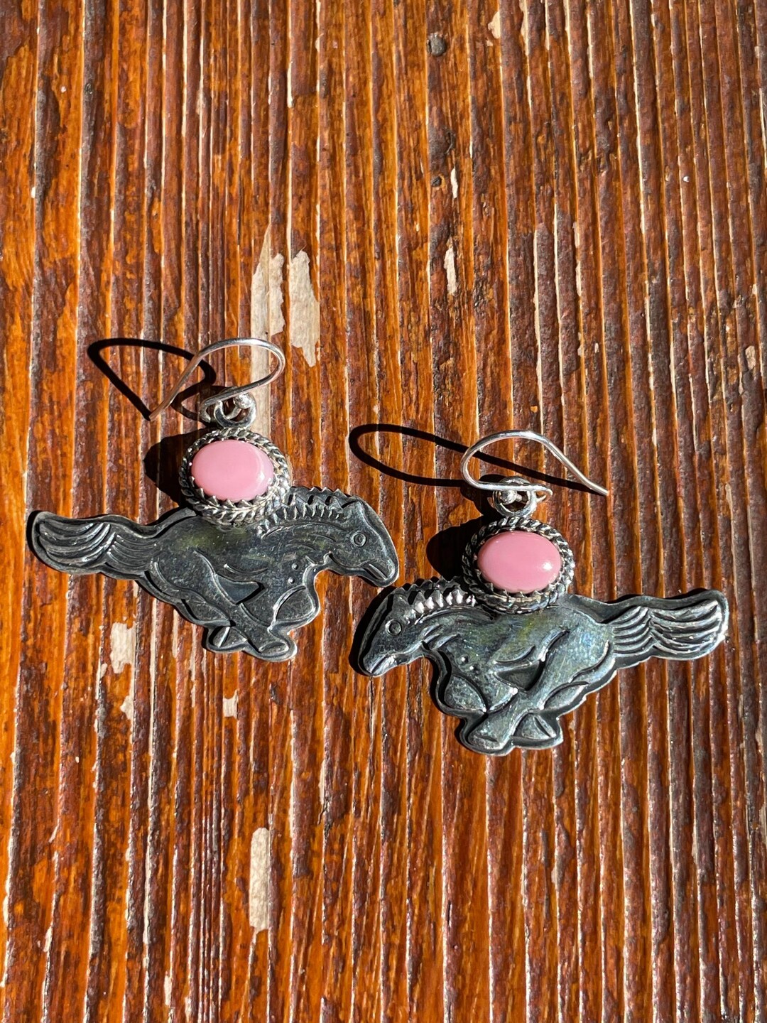 Pink Conch Horse Dangle Earrings | Sterling Silver 925 B415 - Etsy