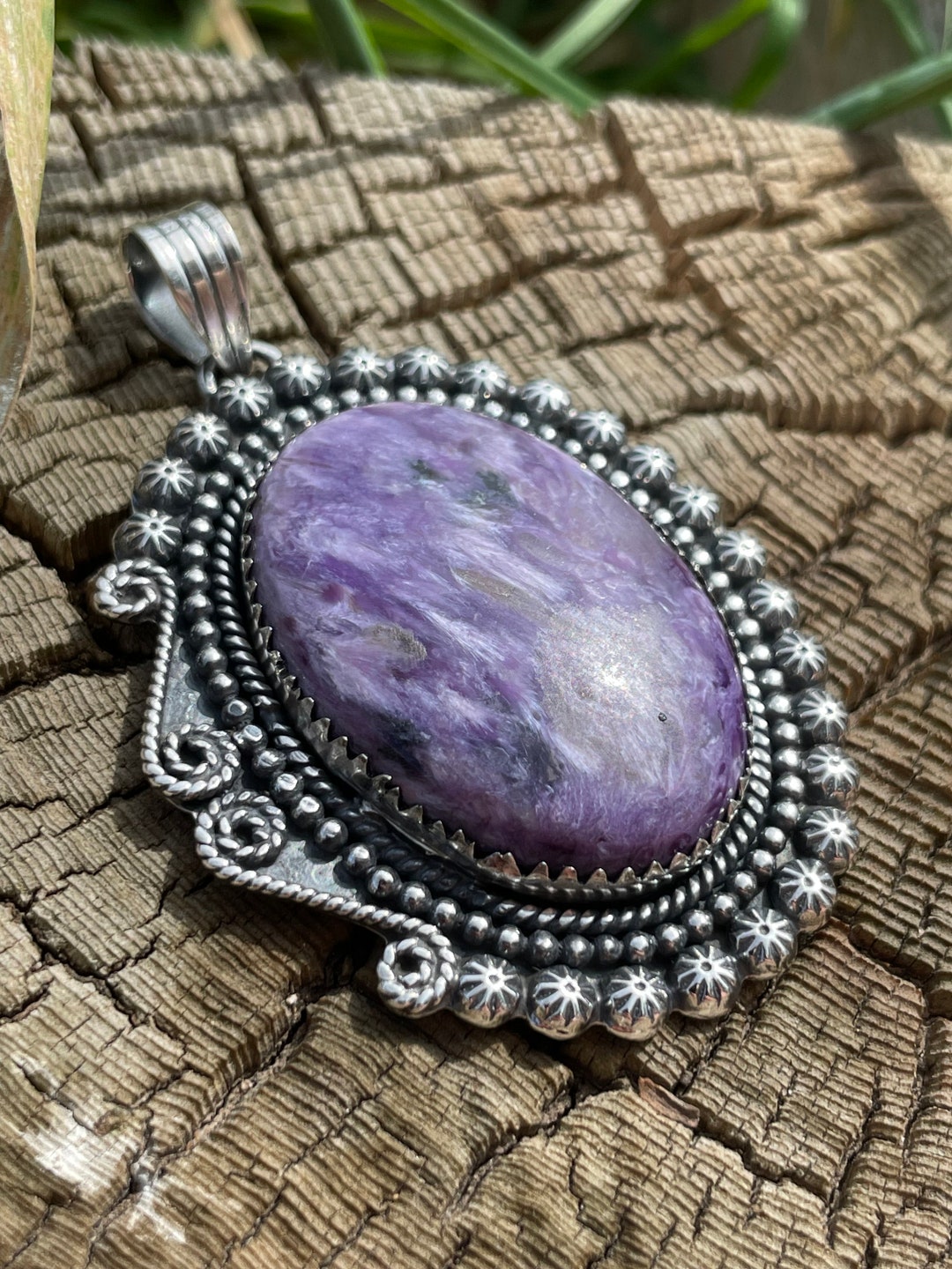 Stunning Charoite Pendant Set in 925 Sterling Silver, A33 - Etsy