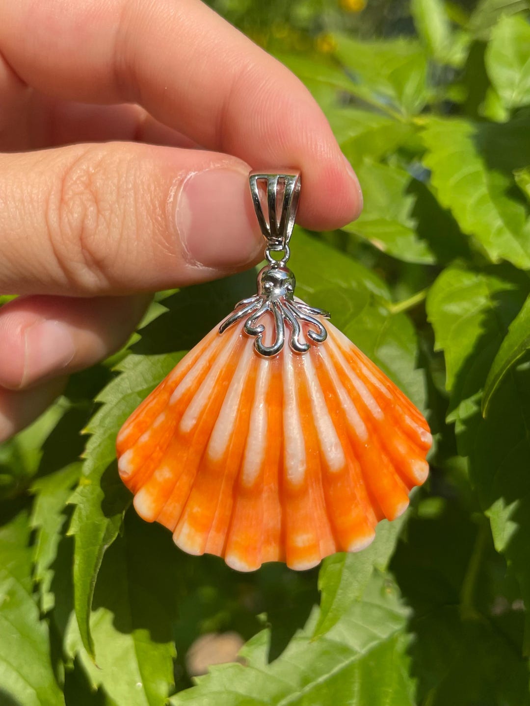 Realistic Looking Spiny Oyster Sea Shell Pendant Set in 925 Sterling ...