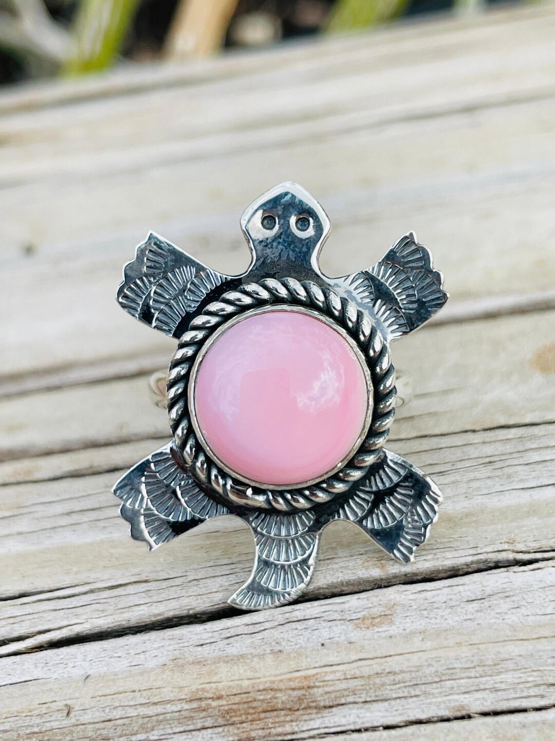 Pink Conch Stone Turtle Design Ring Size 8 | 925 Silver | Ocean ...