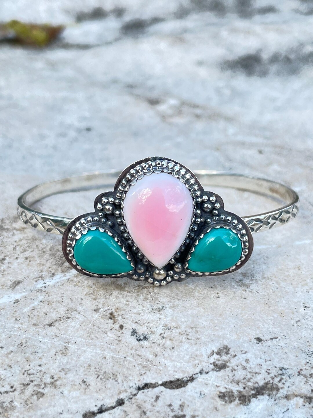 Pink Conch & Turquoise Cuff Bracelet Sterling Silver H58 - Etsy